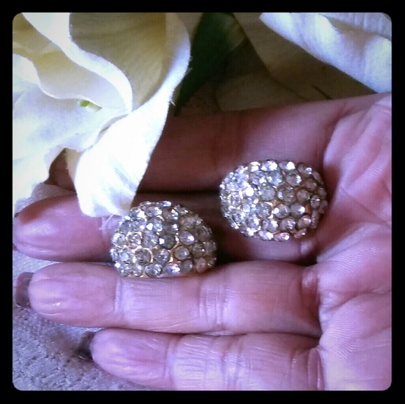 Vintage | Jewelry | Vintage Crystal Encrusted Chunky Tapered Hoops ...